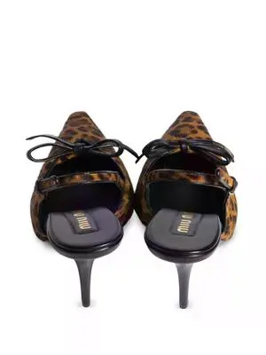Miu Miu Printed Leather Slingback Pumps With Bow Detailing - Brown