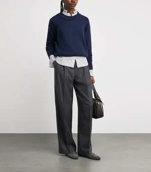 WITH NOTHING UNDERNEATH Wool Devon Sweater - Navy