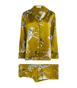 Olivia Von Halle Silk Cheetah Lila Pyjama Set - Gold