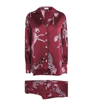 Olivia Von Halle Silk Cheetah Lila Pyjama Set - Red