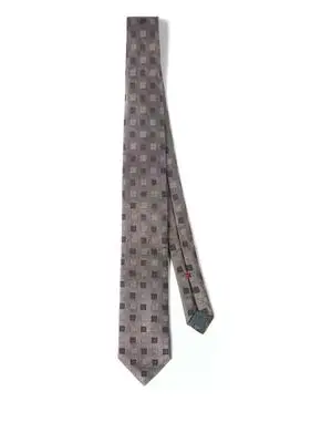 Brunello Cucinelli Squares Pattern Silk Tie - Brown