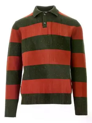 GALLIA Striped Polo Sweater - Green