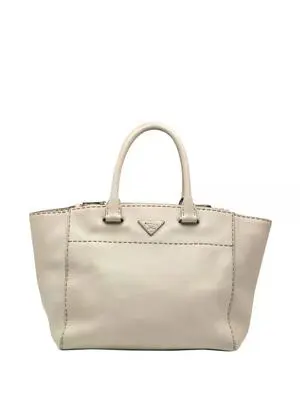Prada City Calf Stitched Twin Pocket Satchel - Brown