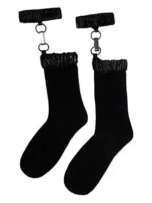 VESTIAIRE D'UN OISEAU LIBRE Ruffled Trim Ankle Socks With Ring Detail - Black