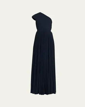 Michael Kors Pleated One-shoulder Gown