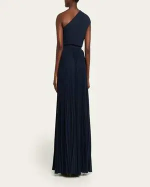 Michael Kors Pleated One-shoulder Gown