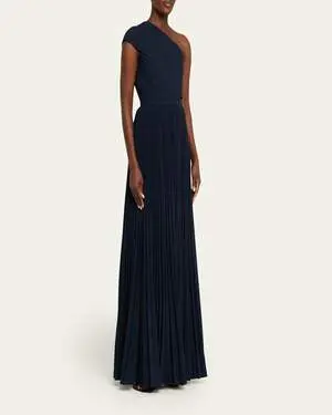 Michael Kors Pleated One-shoulder Gown