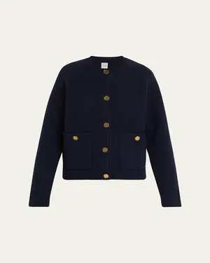 TOTEME Hammered Button Wool-blend Cardigan - Navy