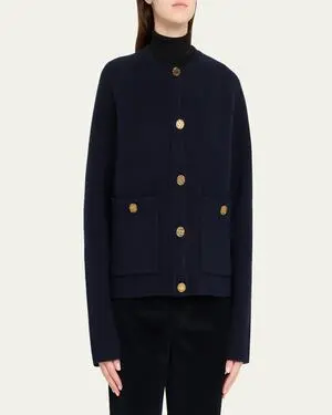 TOTEME Hammered Button Wool-blend Cardigan - Navy