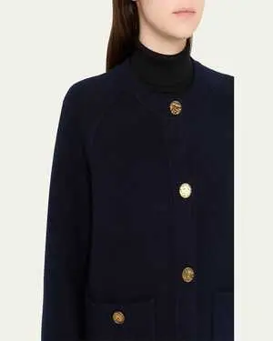 TOTEME Hammered Button Wool-blend Cardigan - Navy