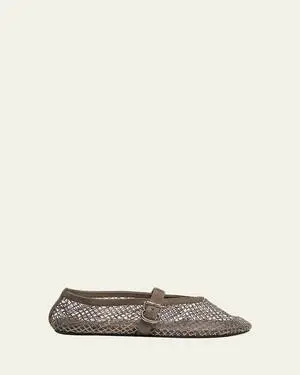 Alaïa Crystal Mesh Ballet Flats - Argent