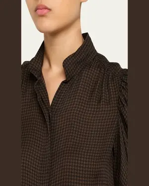 FRAME Houndstooth Silk Blouse