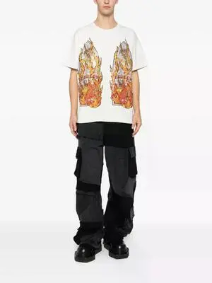 WHO DECIDES WAR Rhinestone Flame Glass T-shirt - Neutrals