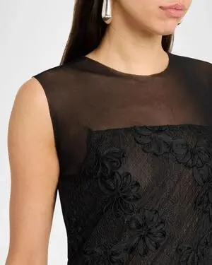 JBQ Cove Floral Lace Midi Dress - Black