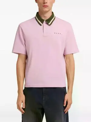 Marni Stripe-collar Logo-print Polo Shirt