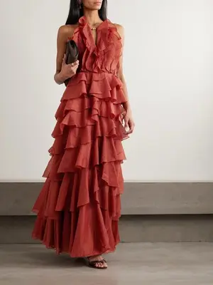 Aje Cleo Bead-embellished Ruffled Organza Gown - Red