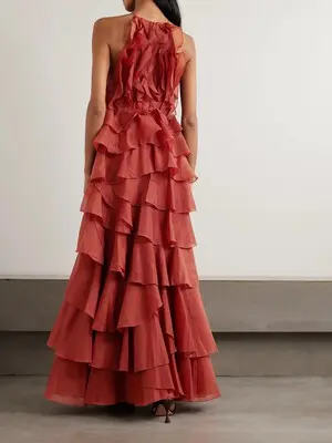 Aje Cleo Bead-embellished Ruffled Organza Gown - Red