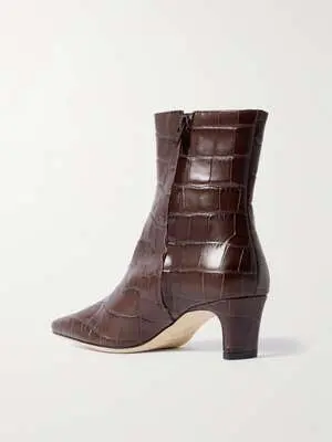 Staud Wally Croc-effect Leather Ankle Boots - Dark Brown