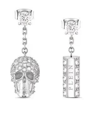 Philipp Plein Crystal-embellished Mismatched Skull Drop Earrings - Silver