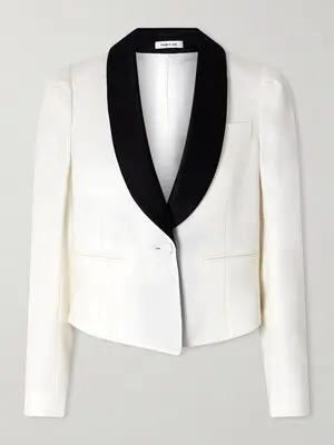 Alexander McQueen Cropped Grain De Poudre Wool Blazer - White