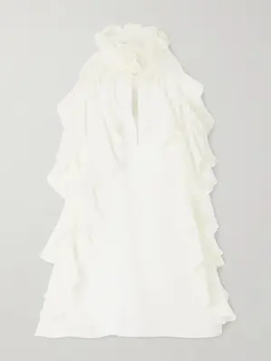 Alexander McQueen Ruffled Cutout Silk-georgette Top - Neutrals