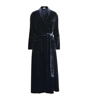 Olivia Von Halle Velvet Capability Robe - Navy