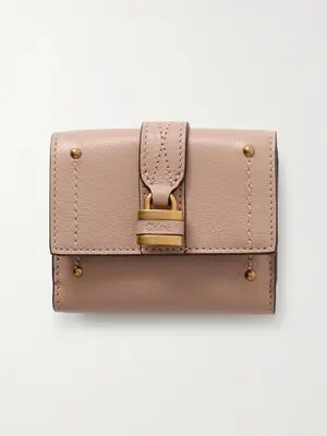 Chloé Paddington Embellished Textured-leather Cardholder - Neutrals