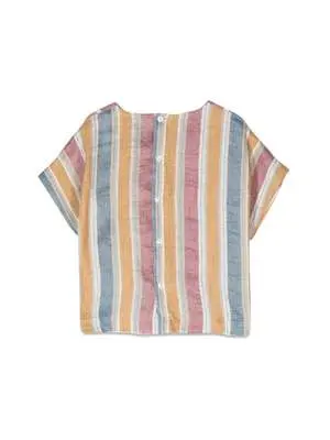 IL GUFO Striped Short Sleeve Blouse