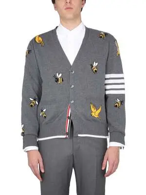Thom Browne Cardigan With Inlays - Grey