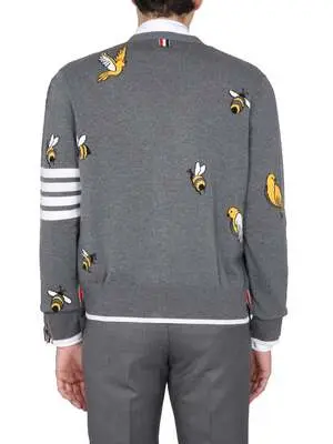 Thom Browne Cardigan With Inlays - Grey