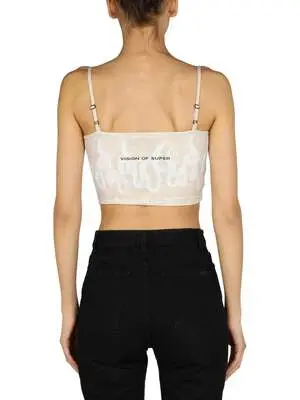 VISION OF SUPER Paisley Pattern Crop Top - Beige