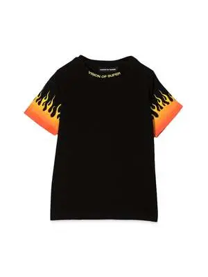 VISION OF SUPER T-shirt With Flames - Black
