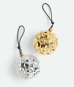 BOTTEGA  VENETA Set Of Two Check Ornaments - Gold/silver