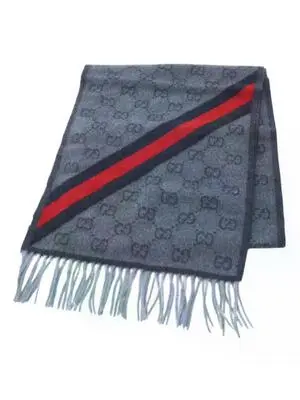 Gucci 2020s Gg-monogram Fringed Scarf Blue