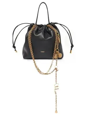 Chloé Mini Drawstring Leather Bucket Bag - Black