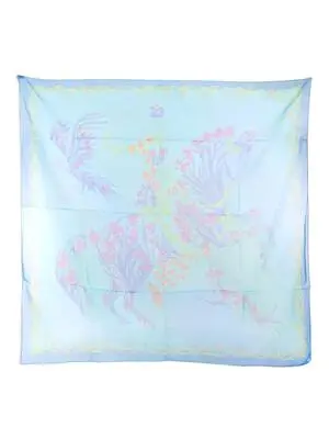 Hermès 2010s Cheval Fleuri Scarf - Blue