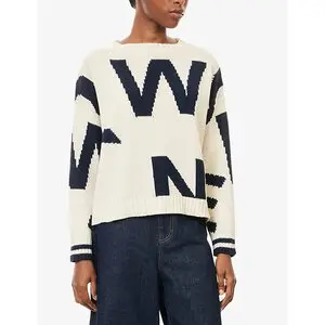 Max Mara Celebre Round-neck Cotton-blend Jumper - Navy Writing Pattern