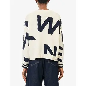 Max Mara Celebre Round-neck Cotton-blend Jumper - Navy Writing Pattern