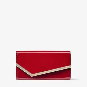 JIMMY CHOO Emmie Patent Leather Clutch - Ruby Red/light Gold