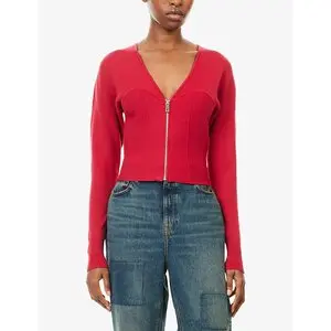 Good American Bustier V-neck Knitted Cardigan - Ruby