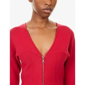 Good American Bustier V-neck Knitted Cardigan - Ruby