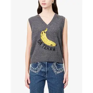 Farm Rio Banana Motif Wool-blend Knitted Vest