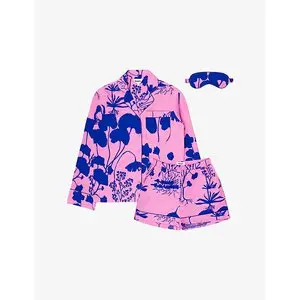 RO&ZO Abstract-print Short Cotton Pyjama And Eye Mask Set - Pink