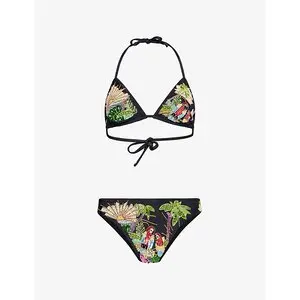 OCEANUS Embellished Tropical Bikini Set - Black