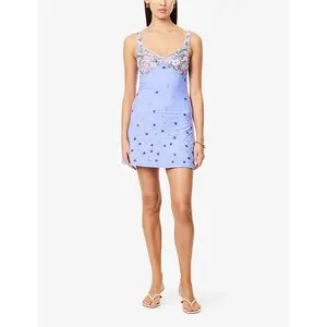 OCEANUS Beaded Mesh Mini Dress