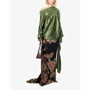 Dries Van Noten Devoré Asymmetric Woven Midi Skirt