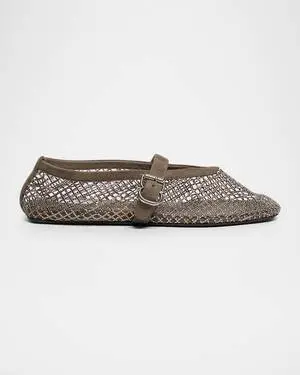 Alaïa Crystal Mesh Ballet Flats - Argent