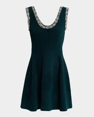 Simkhai Leona Crystal-Trim Mini Dress - Emerald