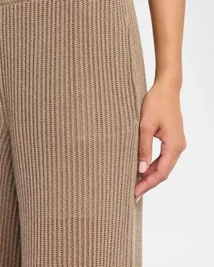 Brunello Cucinelli Metallic Ribbed Knit Wide-leg Trousers - Nutshell