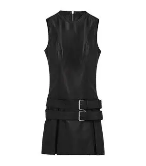 Alexander McQueen Leather Mini Dress With Double Belt - Black